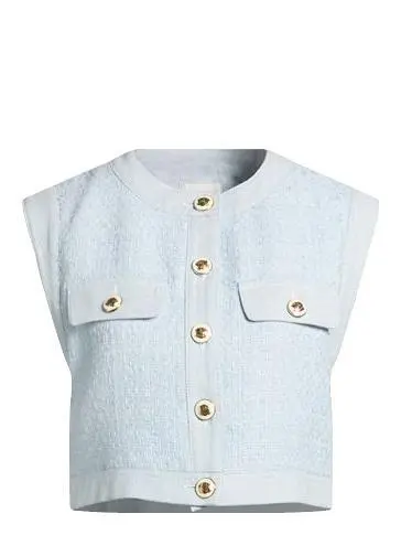 Sandro Sleeveless Tweed Jacket With Button Details - Sky Blue