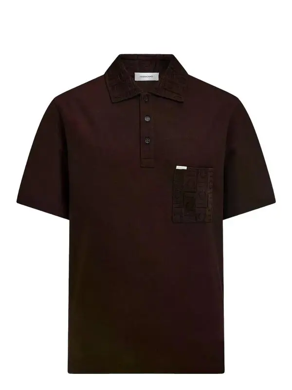 FERRAGAMO V-neck Polo With Jacquard Pocket Detail - Brown