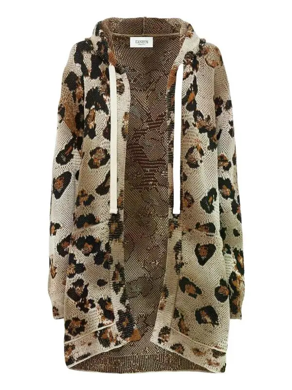 LANEUS Hooded Leopard-print Cardigan - Neutrals