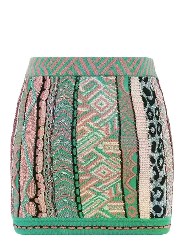 LANEUS Patterned Knit Mini Skirt - Green