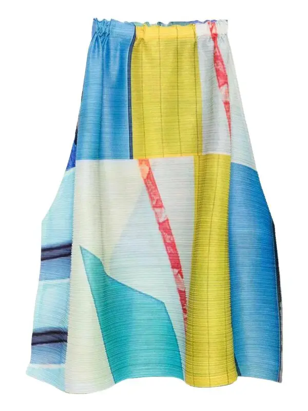 Issey Miyake Collage Pleated Midi Skirt - Blue