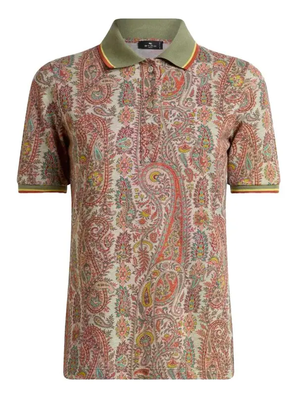 Etro Leafy Paisley Cotton Polo Shirt - Neutrals