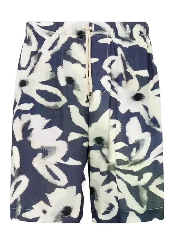 LANEUS Floral-print Drawstring Shorts - Blue