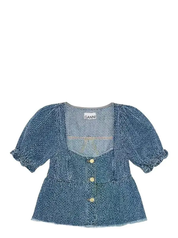 GANNI Textured Denim Top - Blue
