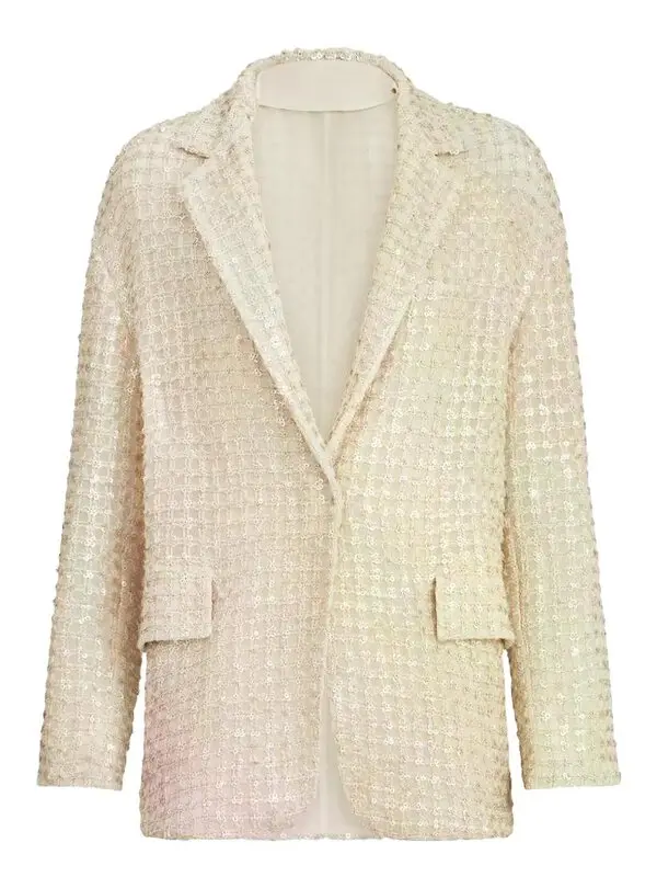 Brunello Cucinelli Net-embroidered Silk Blazer - Neutrals