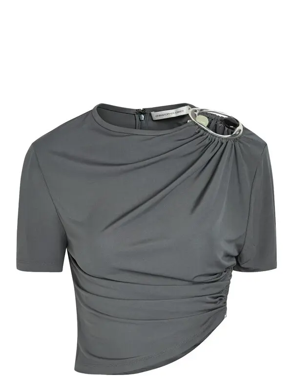 Christopher Esber Orica Cut-out Jersey Crop T-shirt - Blue