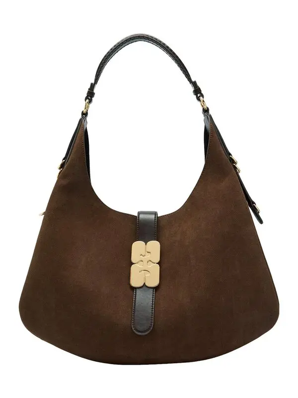 GANNI Large Suede Shoulder Bag - Brown