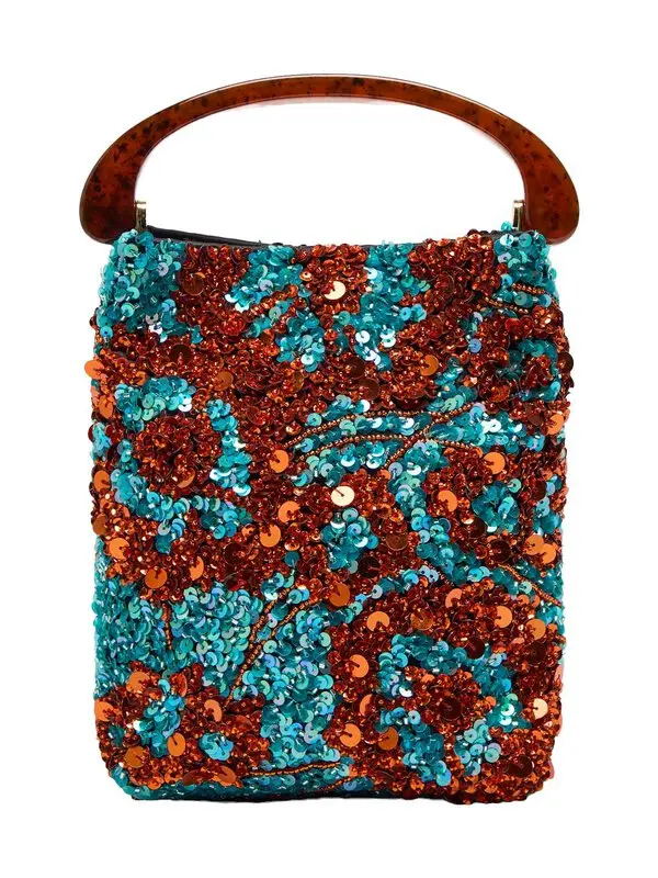 Dries Van Noten Embellished Satin Top Handle Bag - Turquoise