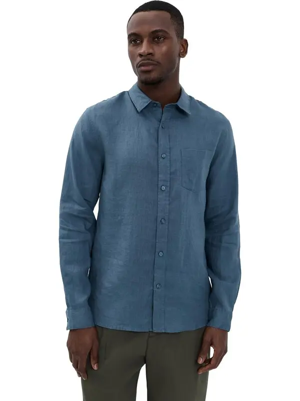 Vince Long Sleeve Linen Shirt - Uniform Blue