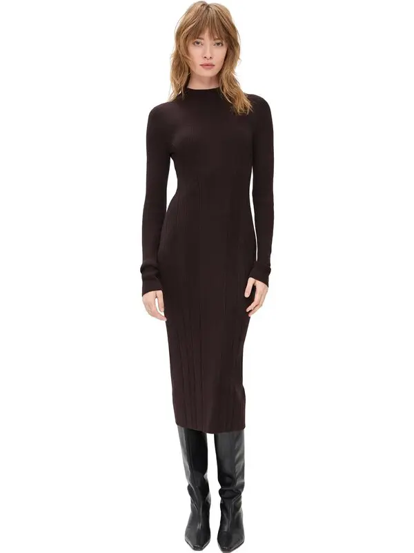 Another Tomorrow Ribbed Knit Midi Dress - Chocolate