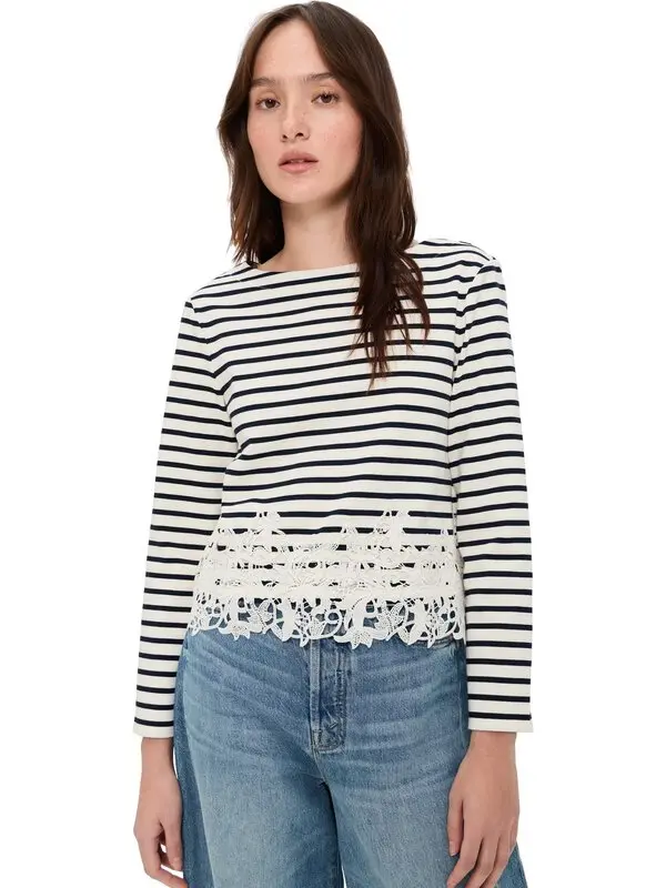 Veronica Beard Hovey Lace-trimmed Top - Dove/navy Stripe