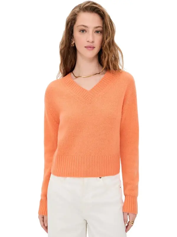 WHITE & WARREN Featherweight Cashmere V-neck Pullover - Orange Fresco