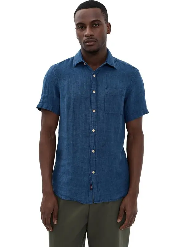 Faherty Brand Short Sleeve Palma Linen Shirt - Indigo Basketweave
