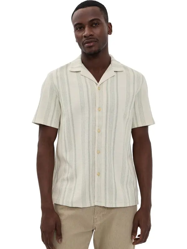 Faherty Brand Oasis Knit Camp Shirt - Sage Beach Stripe