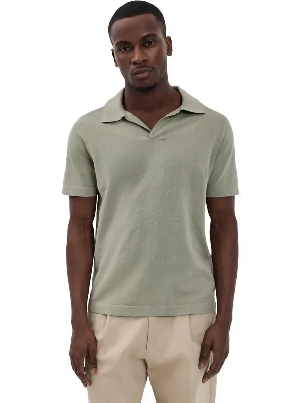 Nn07 Ryan Johnny Collar Knit Polo - Sage Green