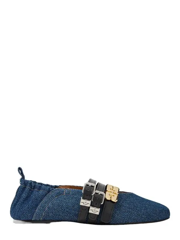 GANNI Multi-strap Chambray Ballet Flats - Denim