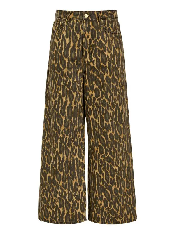 GANNI Leopard-print Wide-leg Jeans - Khaki