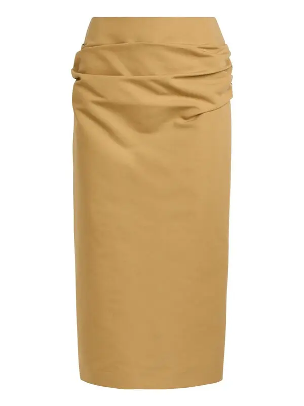 ARMARIUM Cotton-poplin Midi Skirt With Draped Detail - Camel