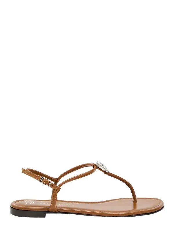 GIUSEPPE ZANOTTI Crystal-embellished Leather Sandals - Brown