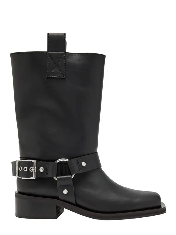 GANNI Faux Leather Biker Boots - Black