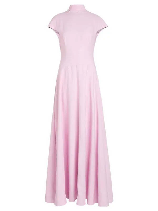 ARMARIUM Slubbed Woven Maxi Dress With Reverse Collar - Pink
