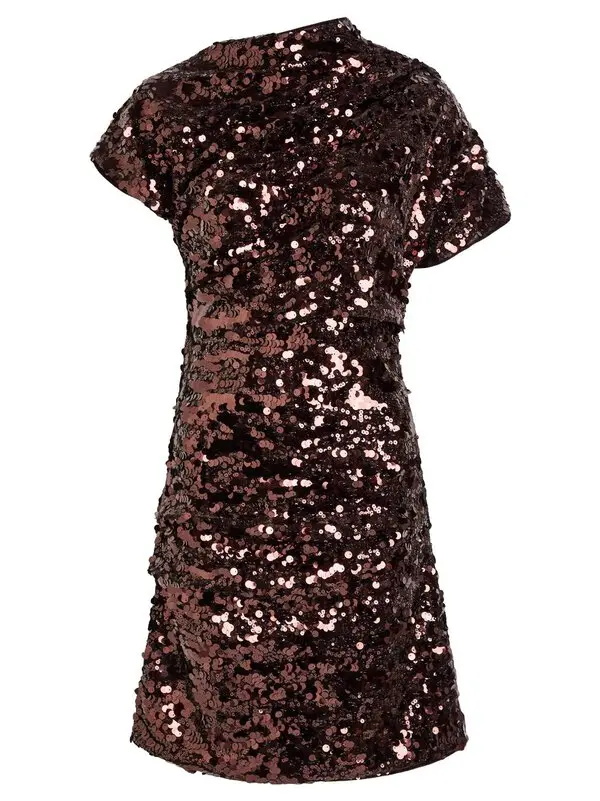 GANNI Sequin-embellished Velvet Mini Dress - Dark Brown