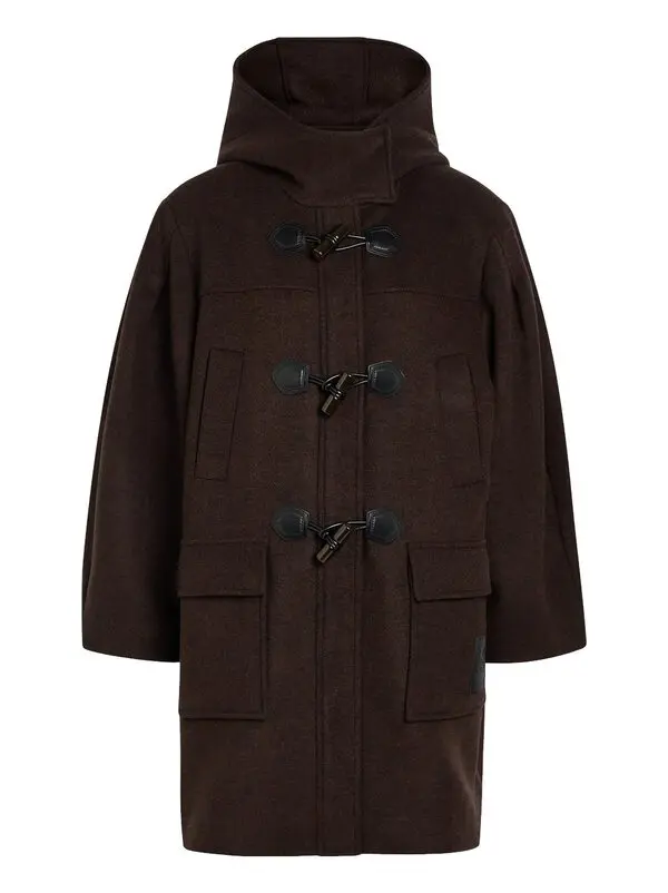 GANNI Logo-appliquéd Hooded Wool-blend Pea Coat - Dark Brown