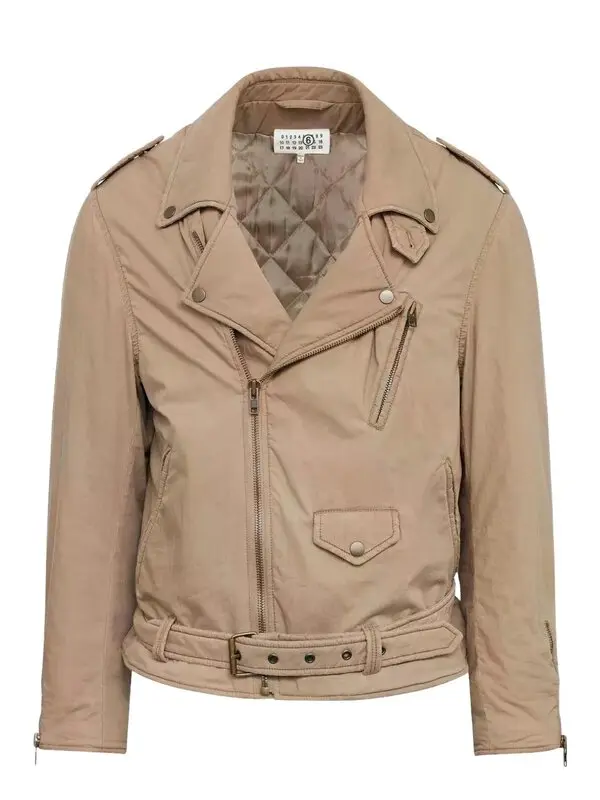 MAISON MARGIELA Belted Zip-up Biker Jacket - Neutrals