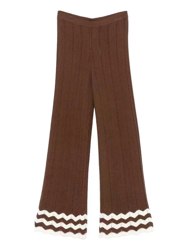 TWINSET Knitted Trousers With Zig-zag Pattern And Fringe Detail - Brown