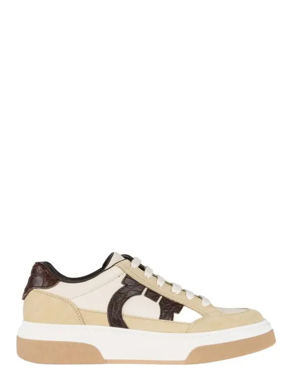 FERRAGAMO Low Top Sneakers With Gancini Outline - White