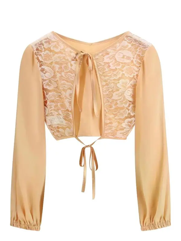 KRISTINA TI Lace Tie Blouse - Neutrals