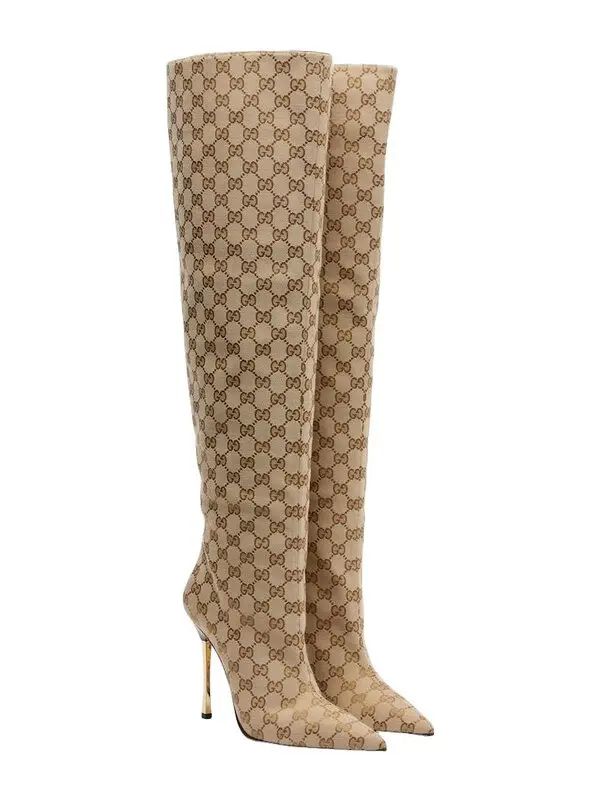 Gucci Bombshell Gg Canvas Over-the-knee Boots - Beige