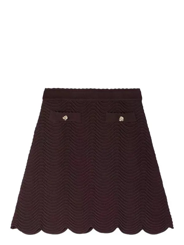 Sandro Button-detail Scallop-hem Knitted Skirt - Brown