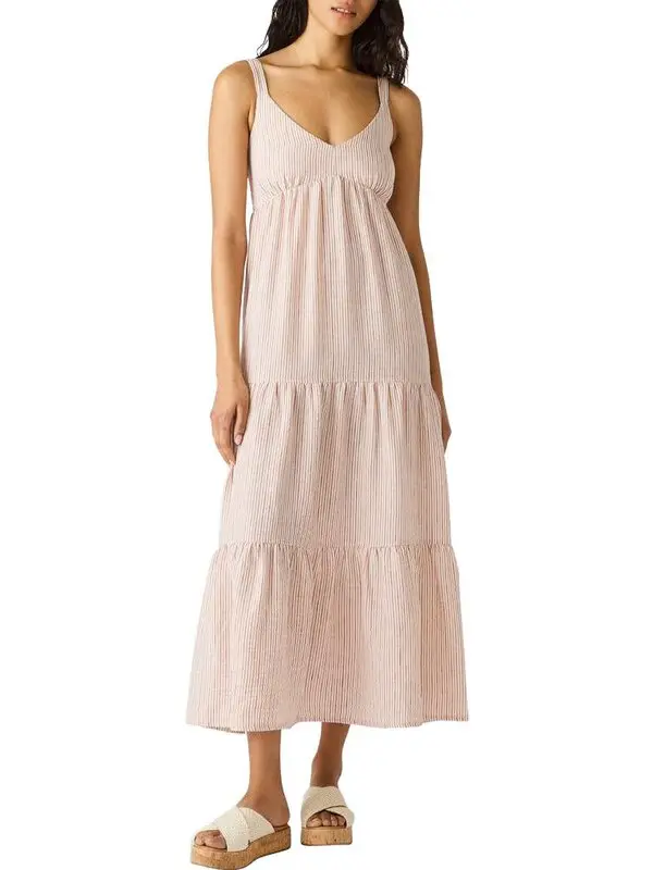 Steve Madden Elianna Stripe Tiered Sundress - Cashew Pink Stripe