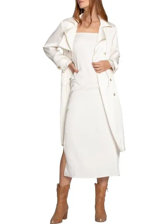 BELLE & BLOOM Love Language Double Breasted Satin Trench Coat - Off White
