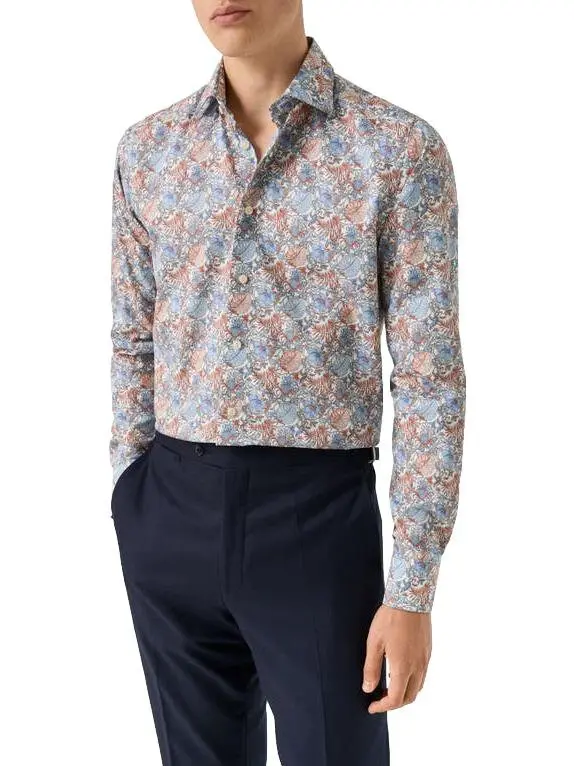 Eton Contemporary Fit Floral Dress Shirt - Medium Red