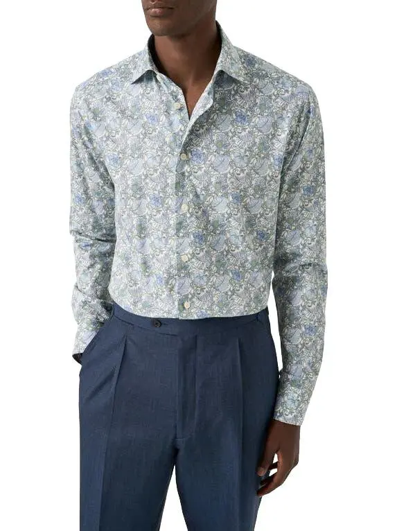 Eton Slim Fit Floral Dress Shirt - Medium Green