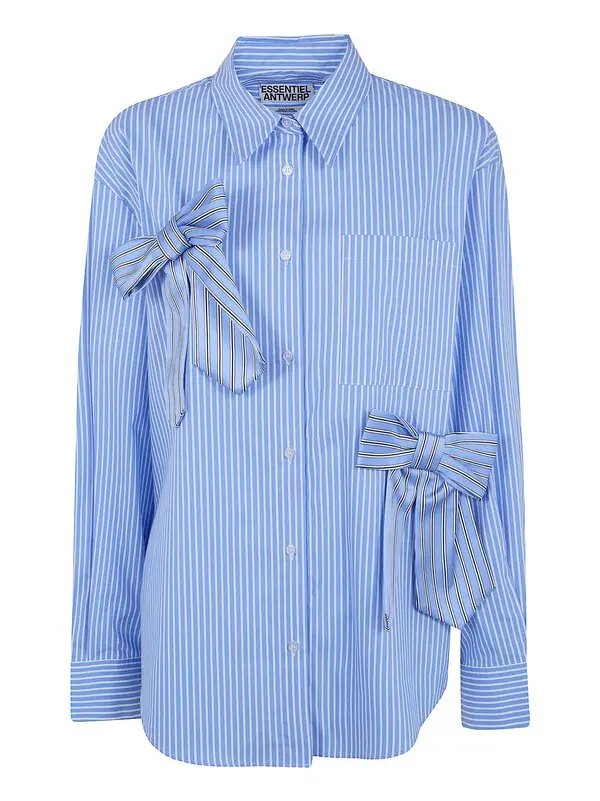Essentiel Antwerp Striped Cotton Shirt With Bow Detail - Blue