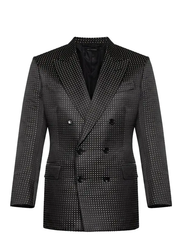TOM FORD Duchesse Polka Dot Jacquard Double Breasted Jacket - Black