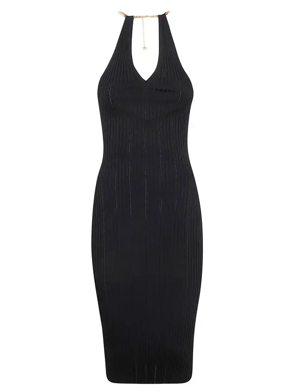 Elisabetta Franchi Midi Knit Halterneck Dress - Black