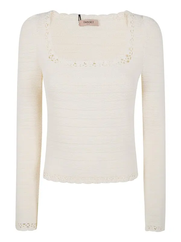 TWINSET Crochet Trimmed Sweater - Beige