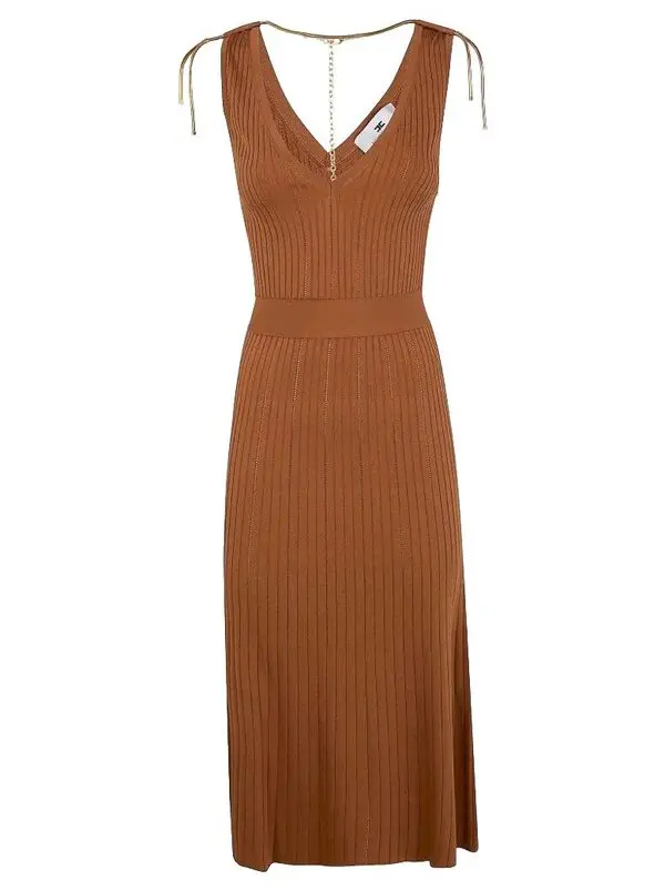 Elisabetta Franchi Midi Knit Dress - Brown