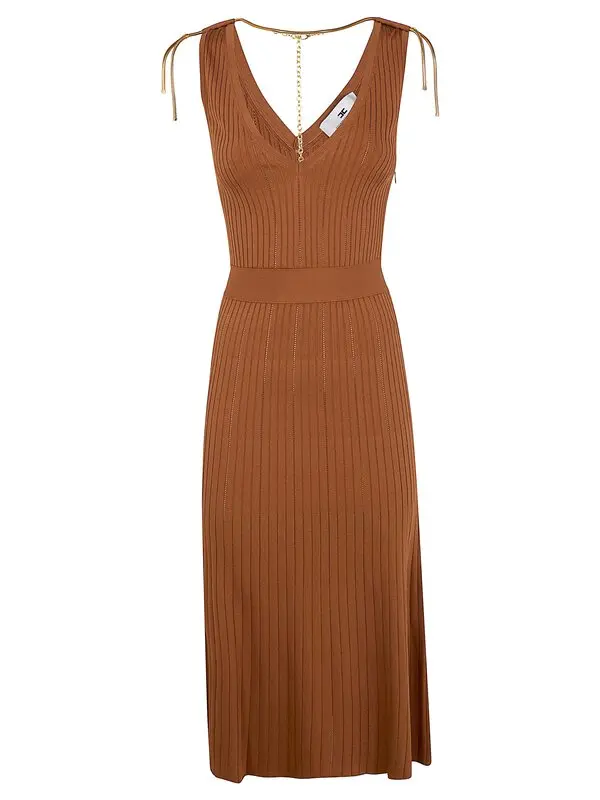 Elisabetta Franchi Midi Knit Dress - Brown