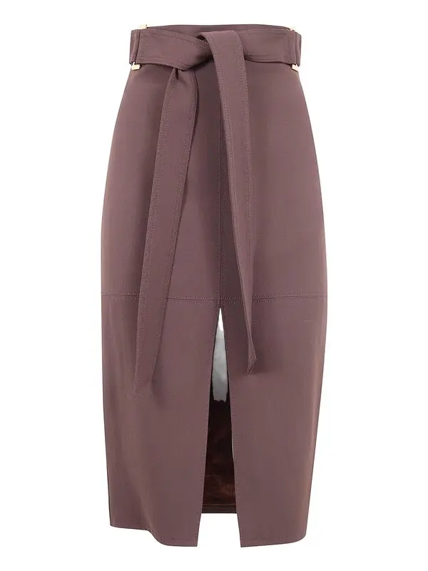 Elisabetta Franchi Midi Skirt With Tie Detail - Brown