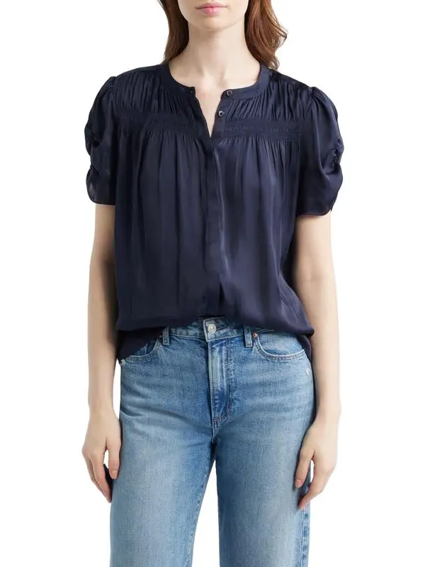 Paige Satin Button-up Shirt - Deep Navy