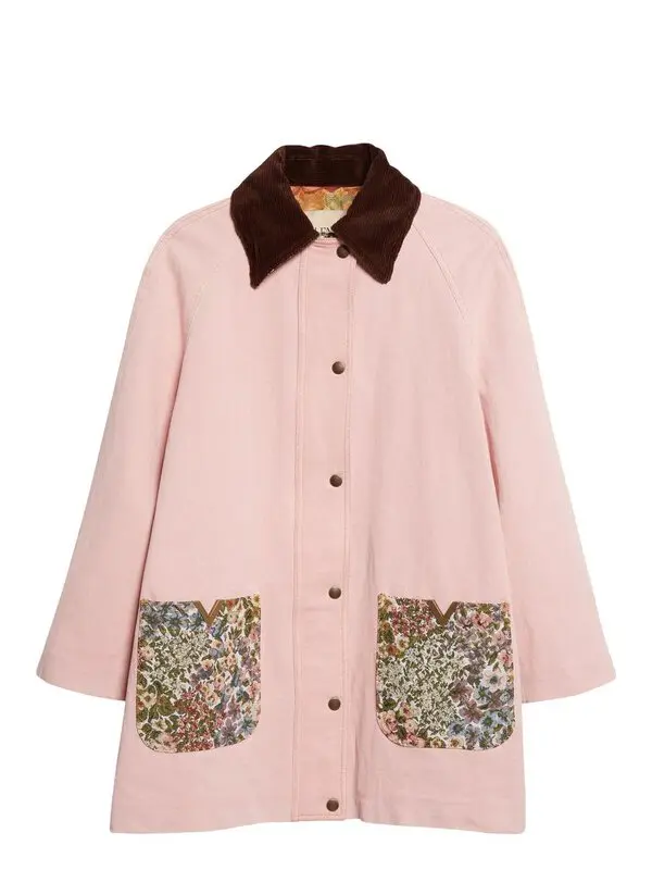 Valentino Garavani Tapestry Pocket Cotton & Linen Denim Coat - Dusty Rose