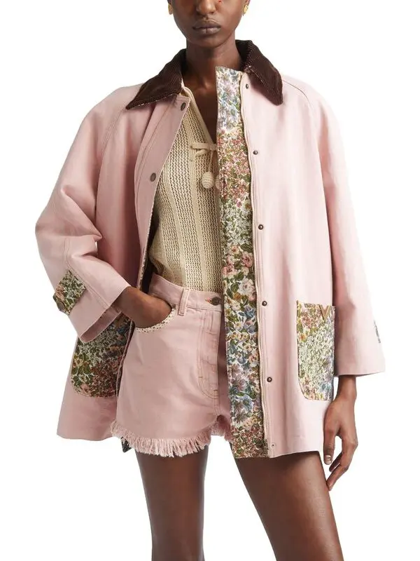 Valentino Garavani Tapestry Pocket Cotton & Linen Denim Coat - Dusty Rose