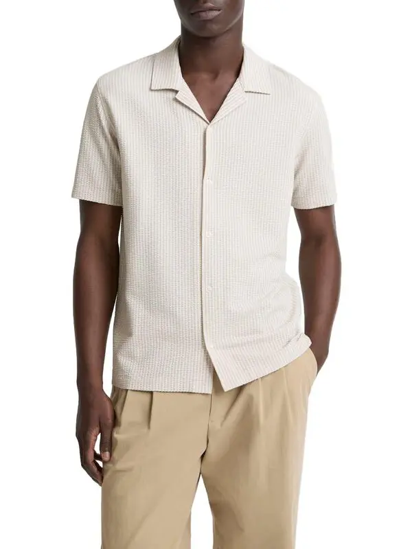 Vince Stripe Seersucker Button Down Top - Mineral/optic White