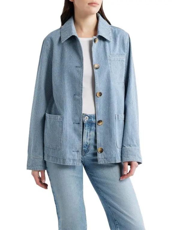 Bernardo Stripe Denim Chore Jacket - Blue