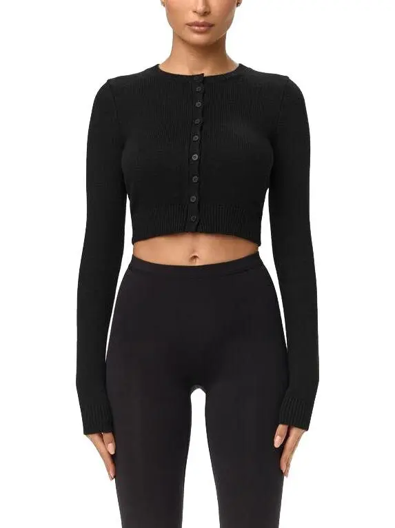 Naked Wardrobe Rib Crop Cardigan - Black